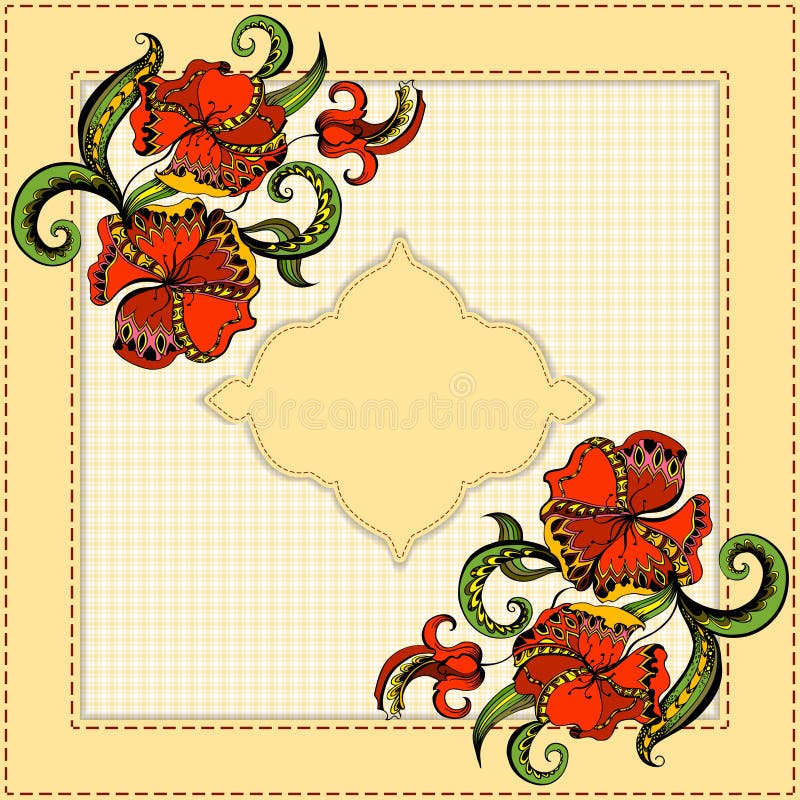 Card with Hand-drawing Pattern and Frame Stock Vector - Illustration of ...