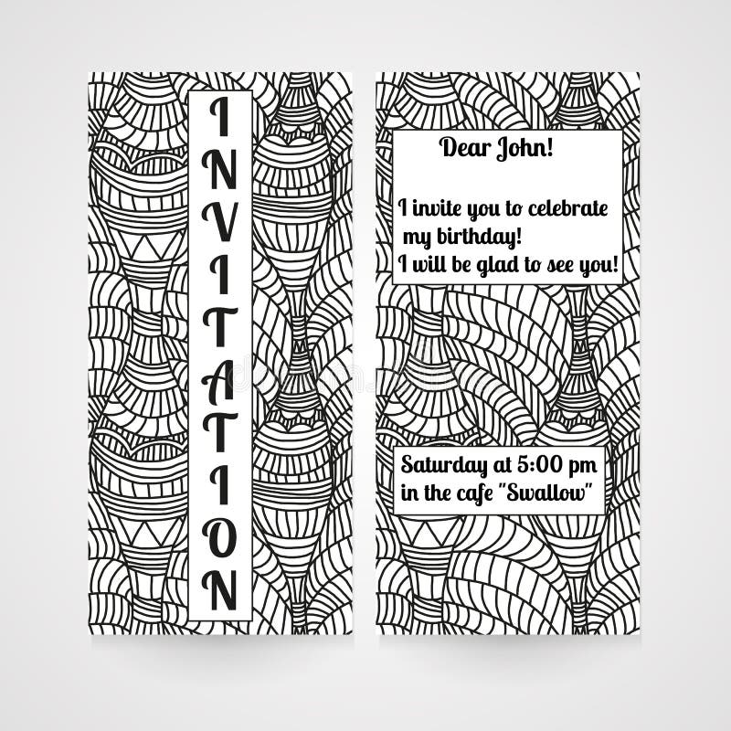 Card with Hand Drawn Doodle Pattern. Invitation for Birthday Stock ...