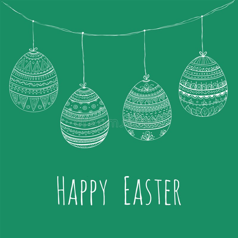 Card with Hanging Easter Eggs. Handdrawn Decorative Elements in Vector ...
