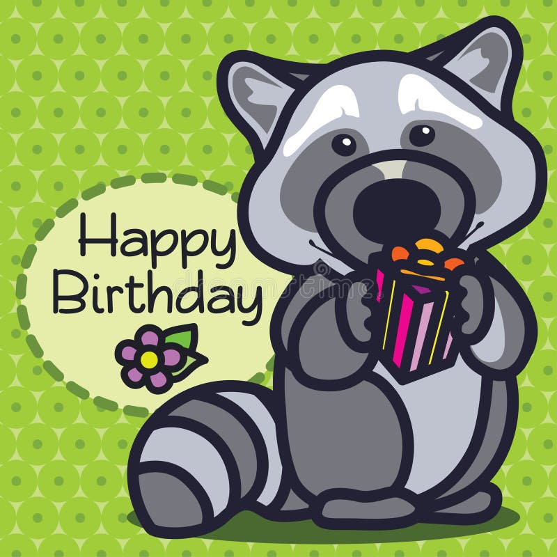 Card. Happy Birthday. Raccoon Stock Vector - Illustration of gift ...