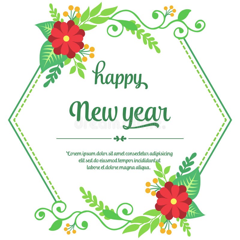 Card Happy New Year, with Beautiful Red Flower Frame. Vector Stock ...
