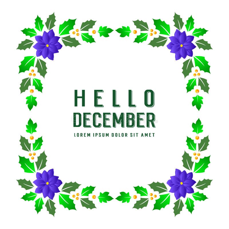 Card of Hello December, with Abstract Purple Flower Frame Background ...