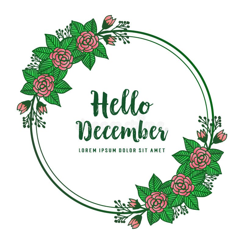 Card Hello December, with Decorative of Pink Flower Frames. Vector ...