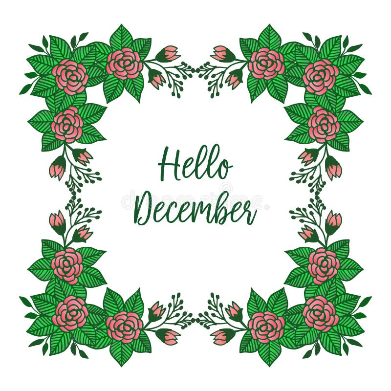 Card Hello December, with Decorative of Pink Flower Frames. Vector ...