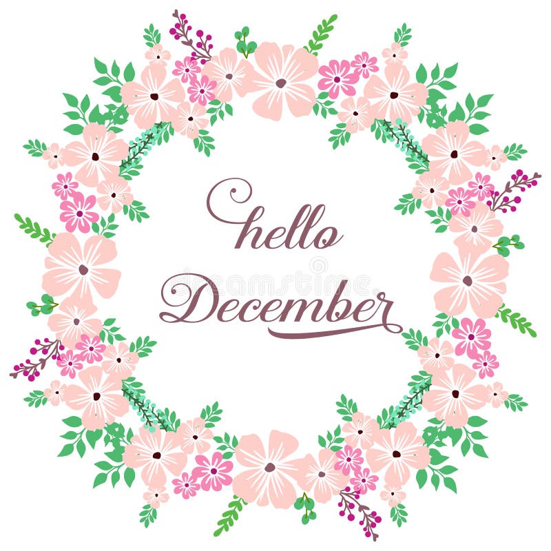 Card Hello December, with Graphic Leaf Flower Frame Elegant. Vector ...