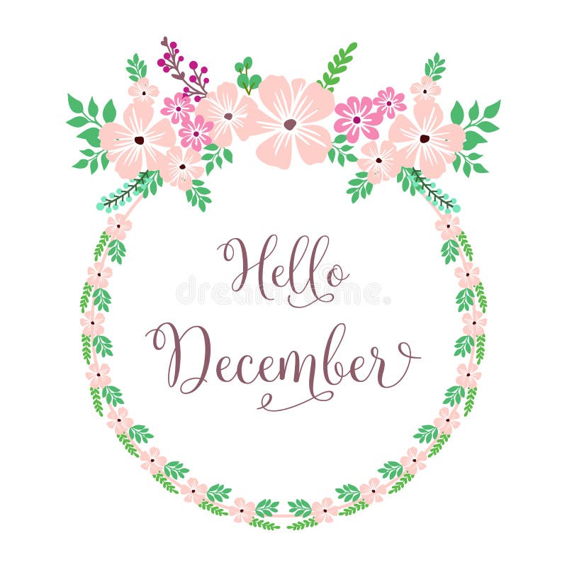 Card Hello December, with Graphic Leaf Flower Frame Elegant. Vector ...