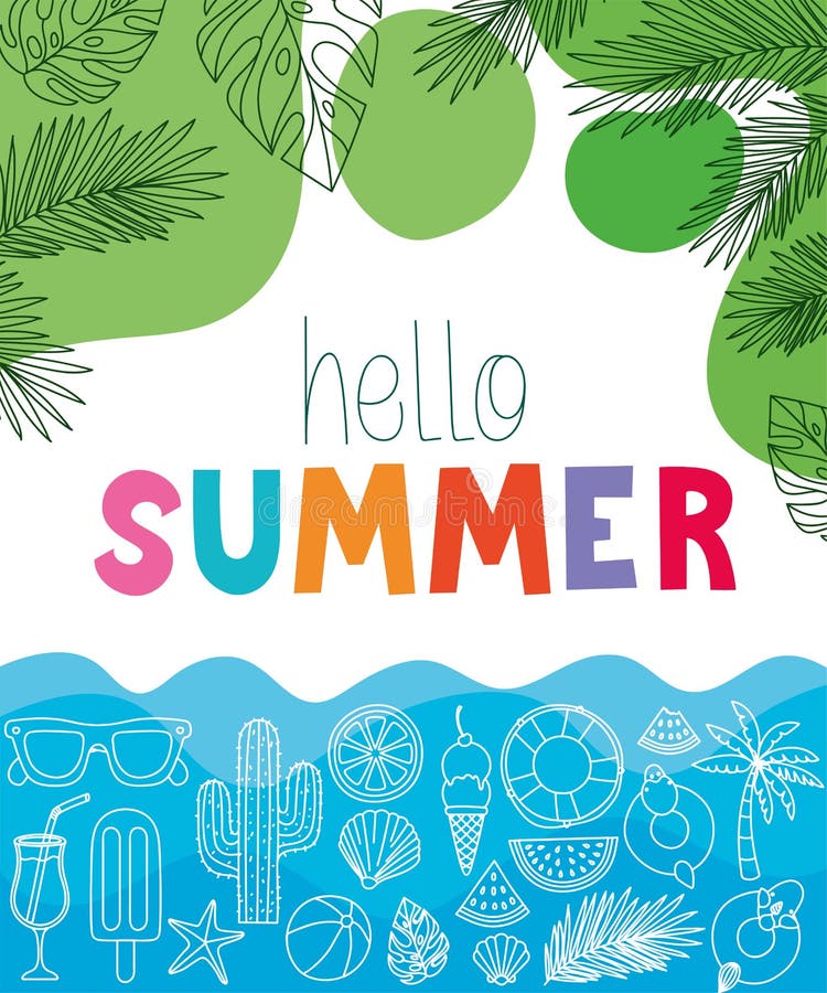 Card of hello summer stock vector. Illustration of leaf - 253036018