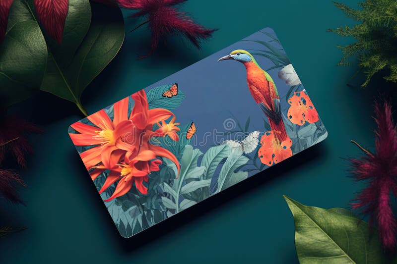 Card Illustration with Tropical Plants and Birds. Illustration Greeting ...