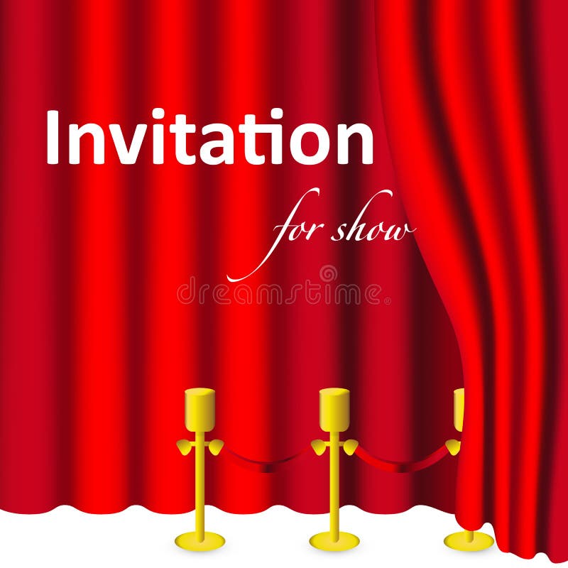 Card Invitation with Red Curtains and Draperies on White Background ...