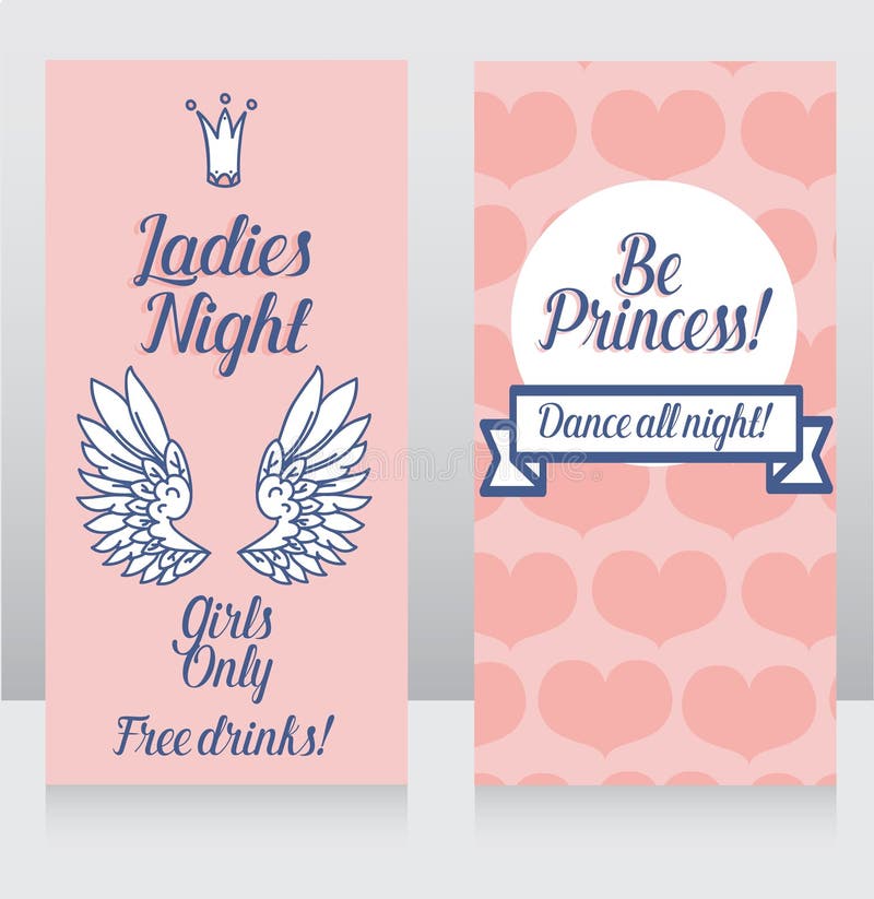 Card for Ladies Party, Cute Pink Design, Front and Back Sides Stock ...