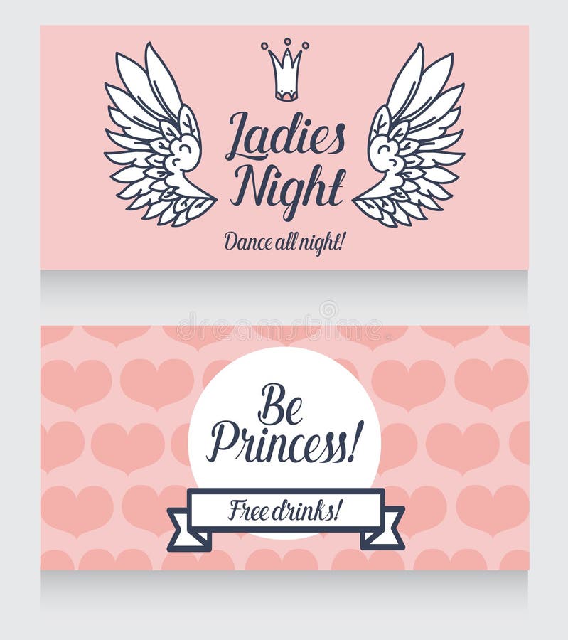 Card for Ladies Party, Cute Pink Design, Front and Back Sides Stock ...