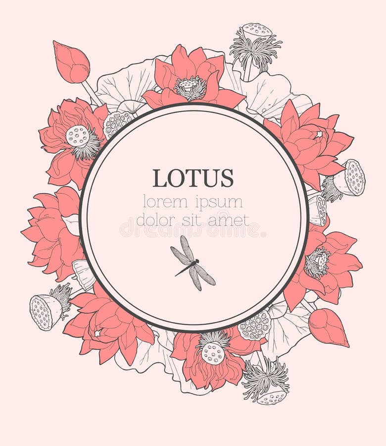 Card with lotus flowers stock vector. Illustration of blossom - 72163465