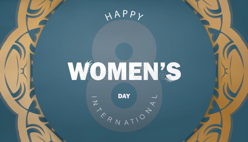 Card 8 March Blue with Vintage Gold Pattern Stock Vector - Illustration ...