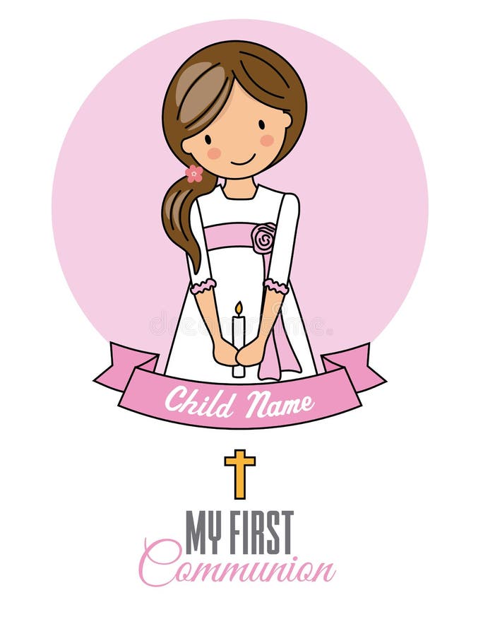 Card My First Communion Girl Stock Illustration - Illustration of ...