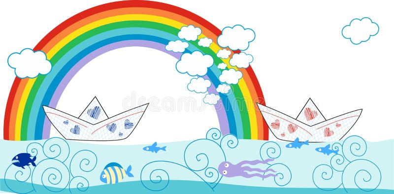 Card with Paper Boat and Fish Stock Vector - Illustration of boat, card ...