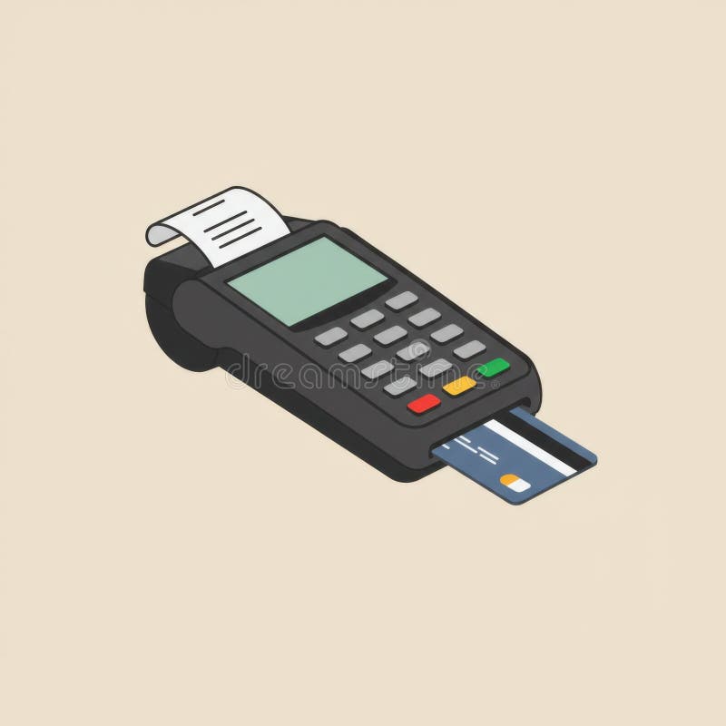 Card Payment Terminal with Receipt and Card Inserted on Beige ...