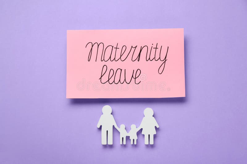 Card with Phrase Maternity Leave and Figures of Family on Violet ...