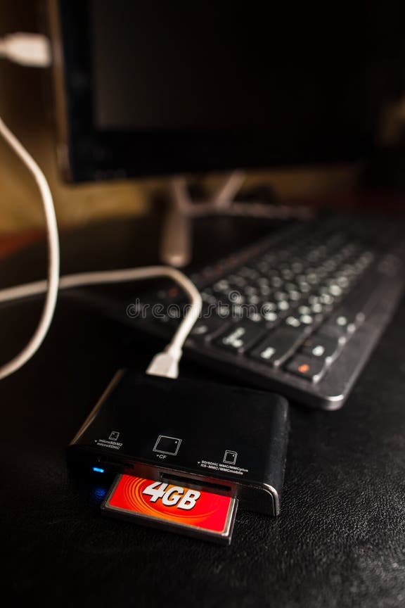Card Reader Plugged To the Black Computer Stock Image - Image of device ...