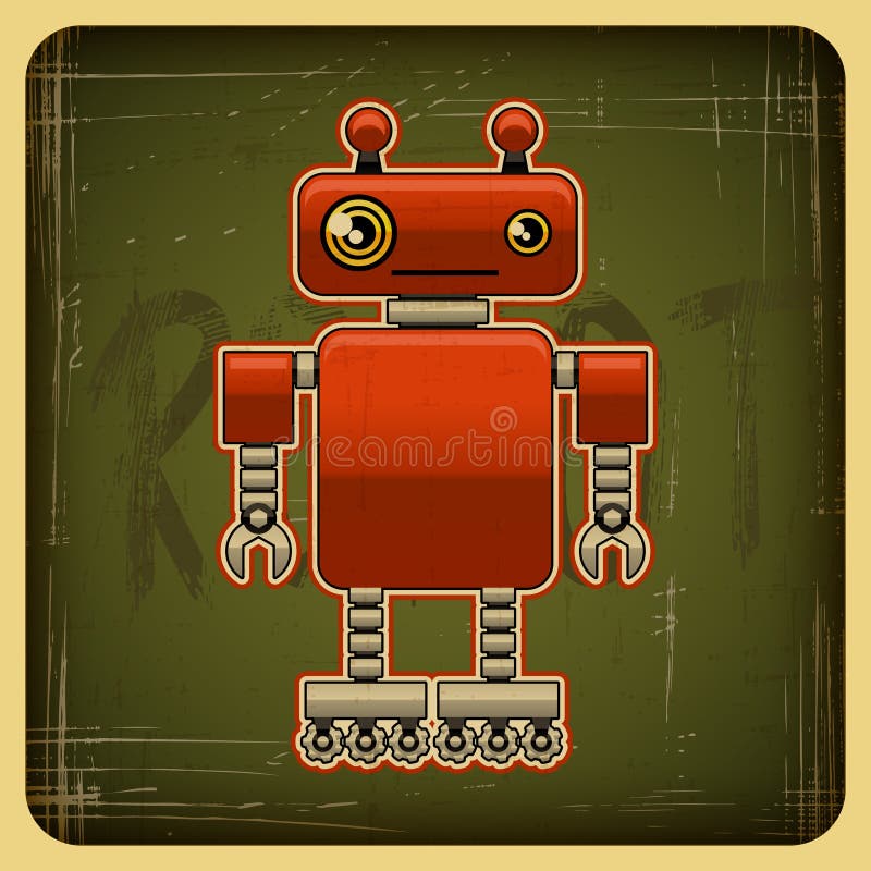 Card in Retro Style with the Robot Stock Vector - Illustration of ...