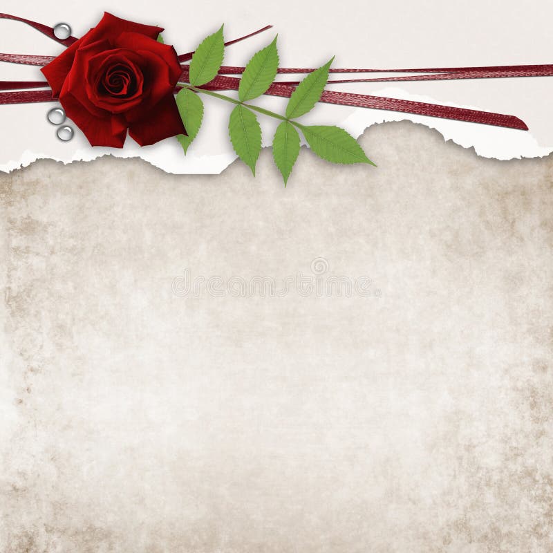 Card with Rose and Old Grunge Paper Stock Illustration - Illustration ...