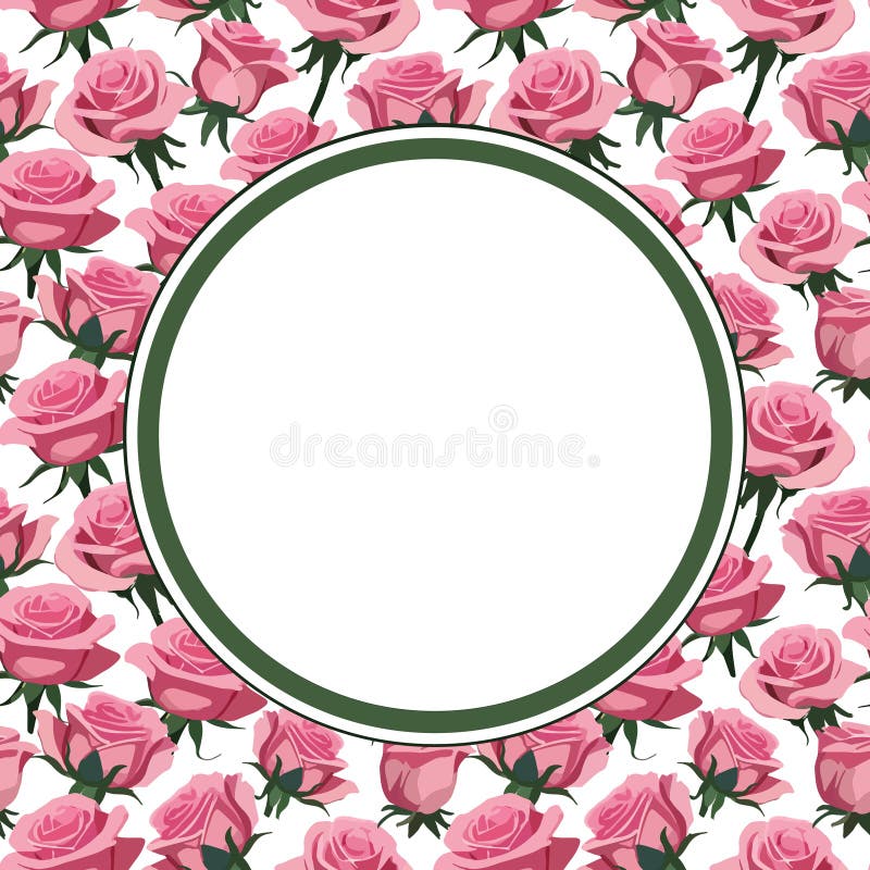 Round Frame on a Background of Pattern with Pink Roses Stock ...
