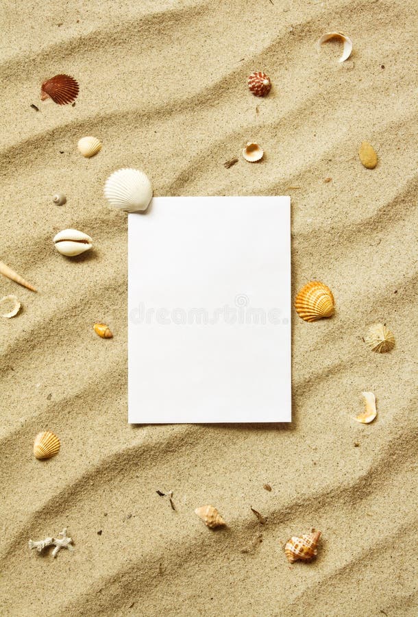 Card on Sand with Sea Shells Stock Photo - Image of frame, wave: 20478476