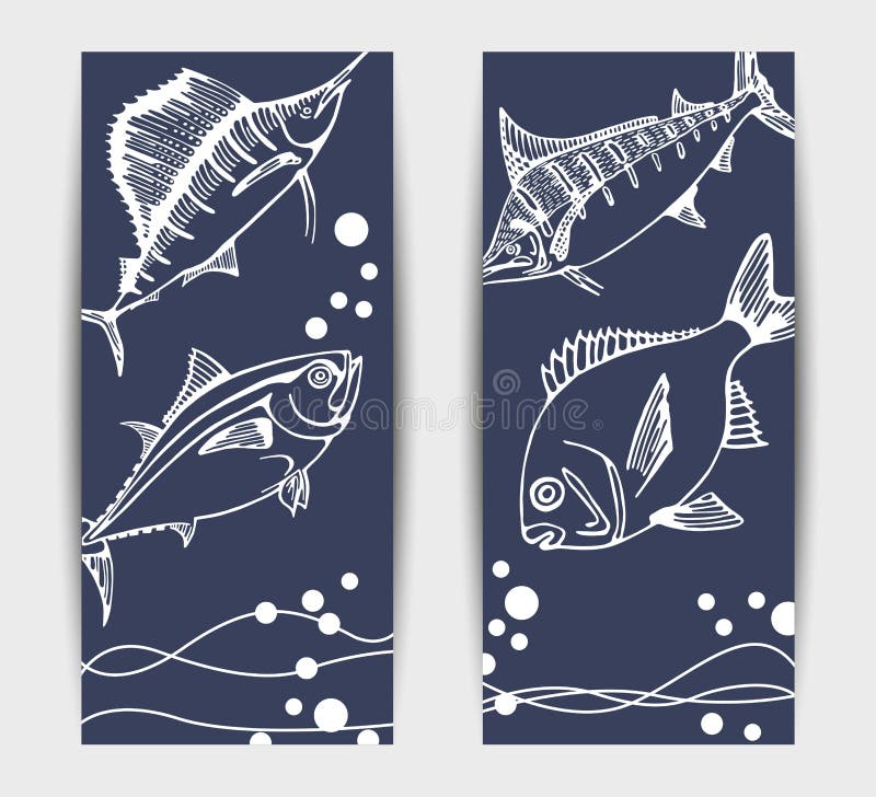 Card with sea fish vector stock vector. Illustration of sketch - 91802147