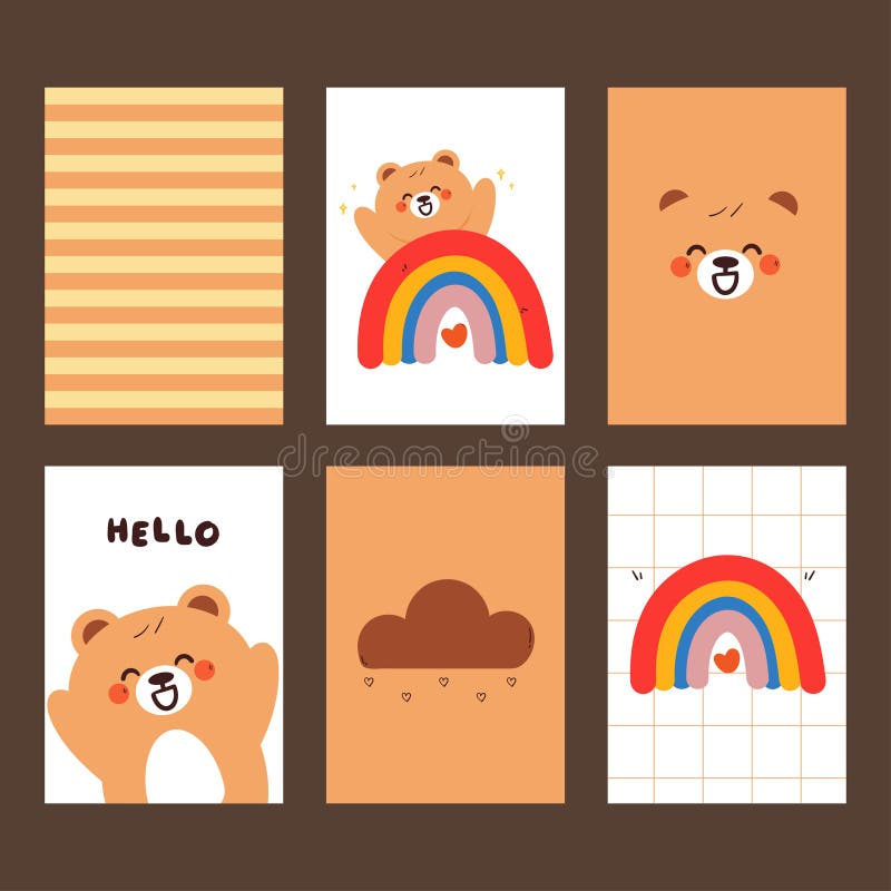 Cute Cards of Cartoon Bear and Rainbow. Cute Animal Drawing for Card ...