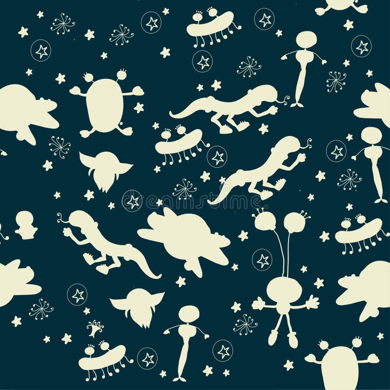 Card with Silhouette Alien, Stars, Planets Stock Vector - Illustration ...