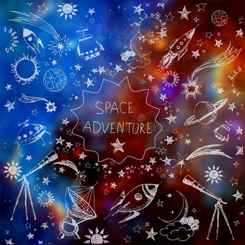 Card with space objects stock vector. Illustration of star - 58597697