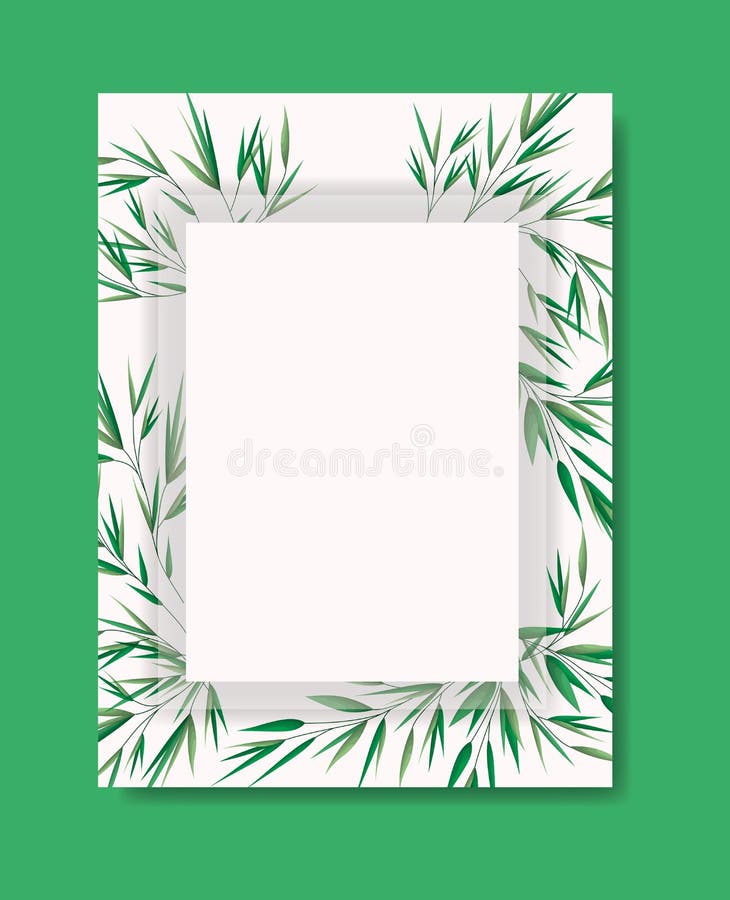 Card with Square Frame and Laurel Leafs Stock Vector - Illustration of ...