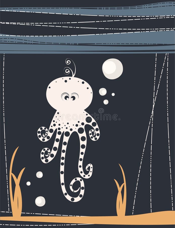 Card with a Stylized Octopus. Stock Vector - Illustration of line ...