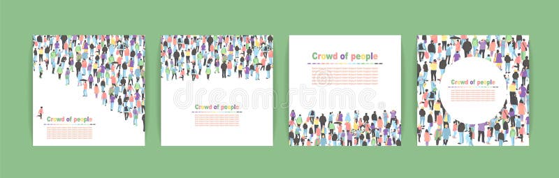 Card Template Design with Crowd of People. Set of Cute Card with Group ...