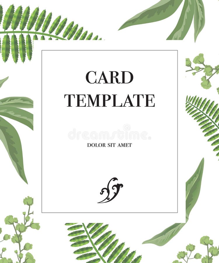 Card Template Design with Frame and Greenery Pattern Stock Vector ...