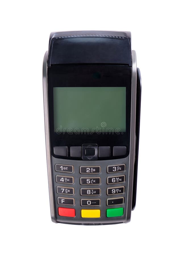 Credit Card Terminal and Credit Card on a Blue Background Stock Image ...