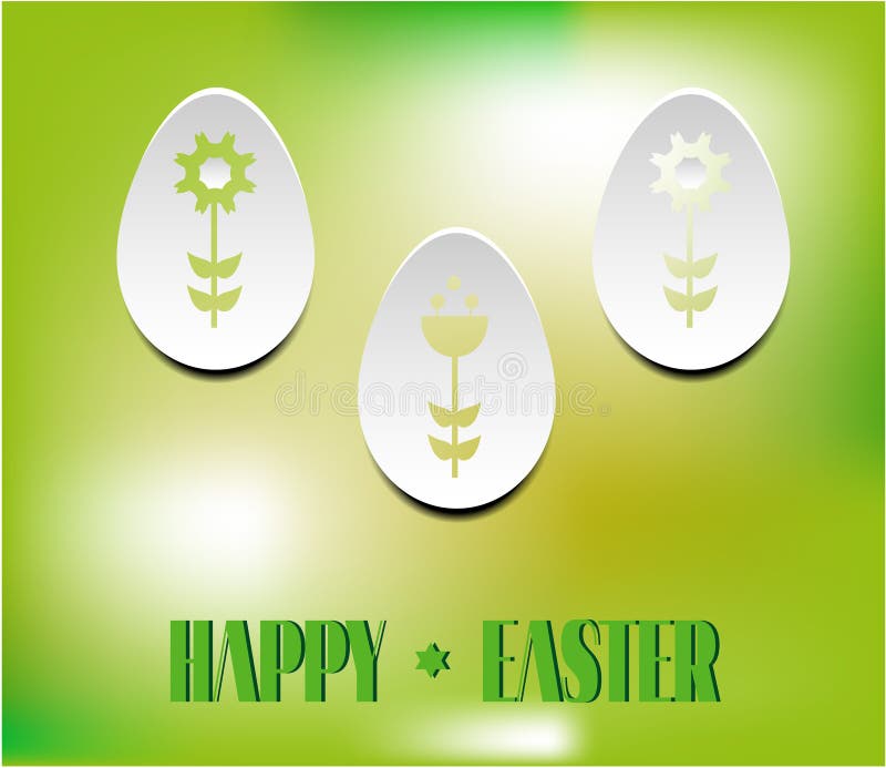 Card with Text Happy Easter, Three White Eggs Stock Vector ...