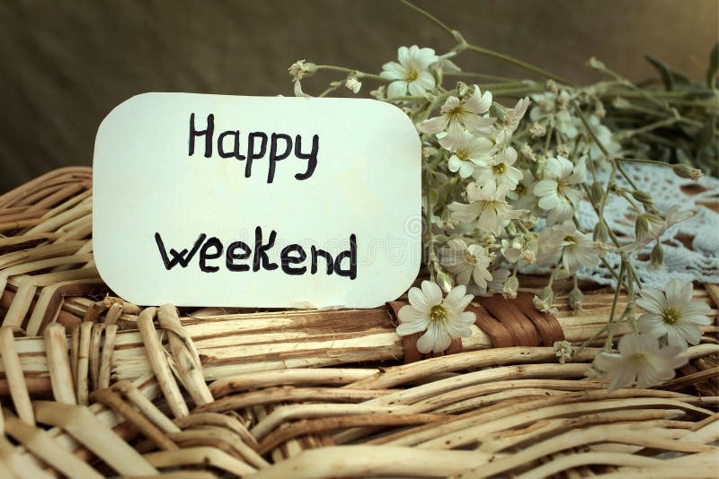 Banner with Happy Weekend stock photo. Image of blossoms - 40005984