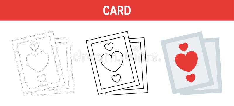 Card Tracing and Coloring Worksheet for Kids Stock Vector ...