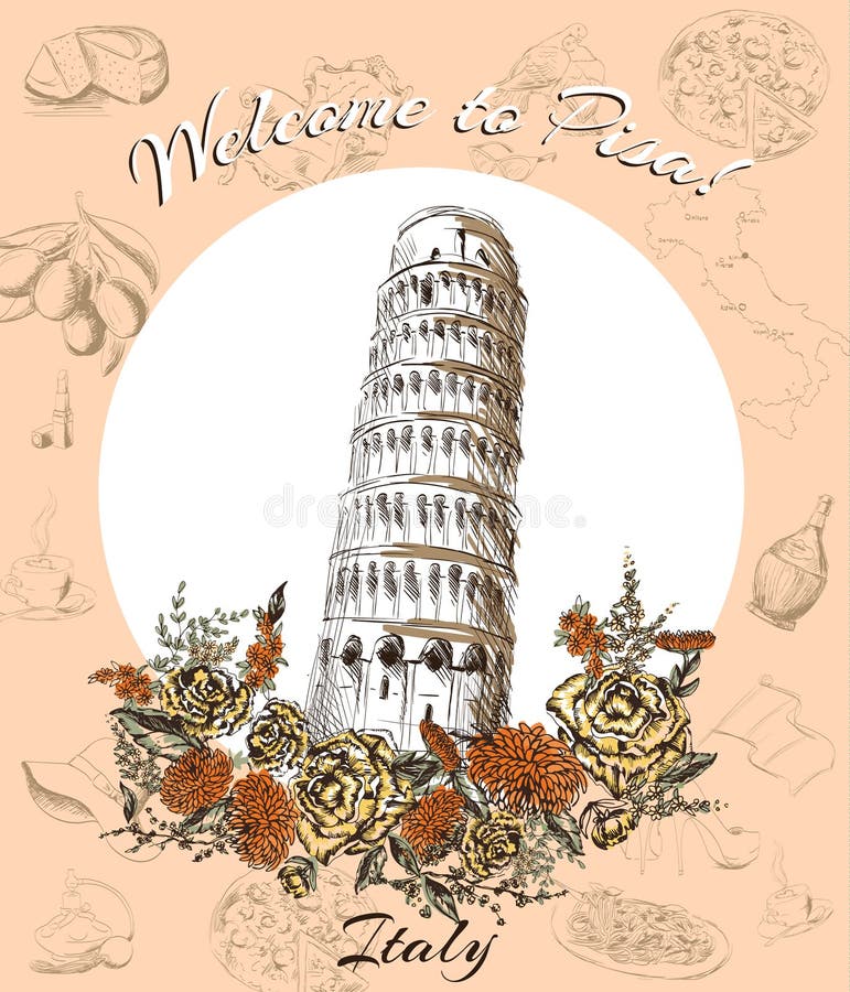 Card-welcome to Italy stock illustration. Illustration of element ...
