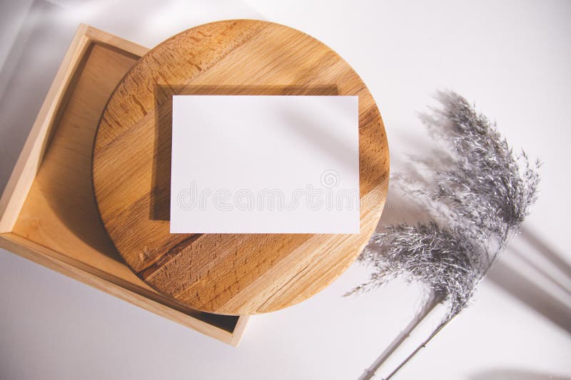 Card on a Wooden Plate with Grass Stock Image - Image of white, paper ...