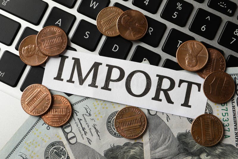 Card with Word Import and Money on Laptop Keyboard, Flat Lay Stock ...