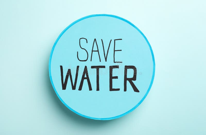 Card with Words Save Water on Light Blue Background, Top View Stock ...