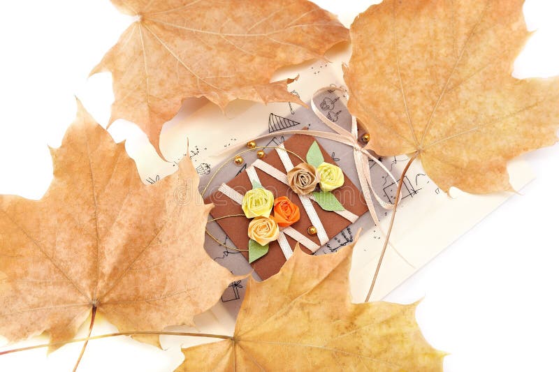 Card with Yellow Autumn Leaves on a White Background Stock Image ...