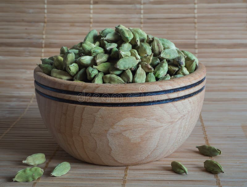 Cardamom in a Wooden Bowl. Close Up. Stock Photo - Image of food, herb ...