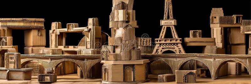 Cardboard Architecture Display Featuring Towers and Bridges Created ...