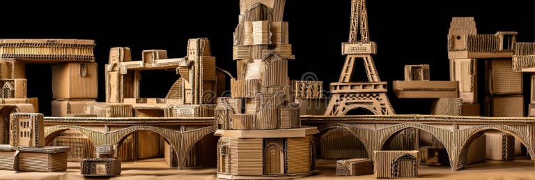 Cardboard Architecture Display Featuring Towers and Bridges Created ...