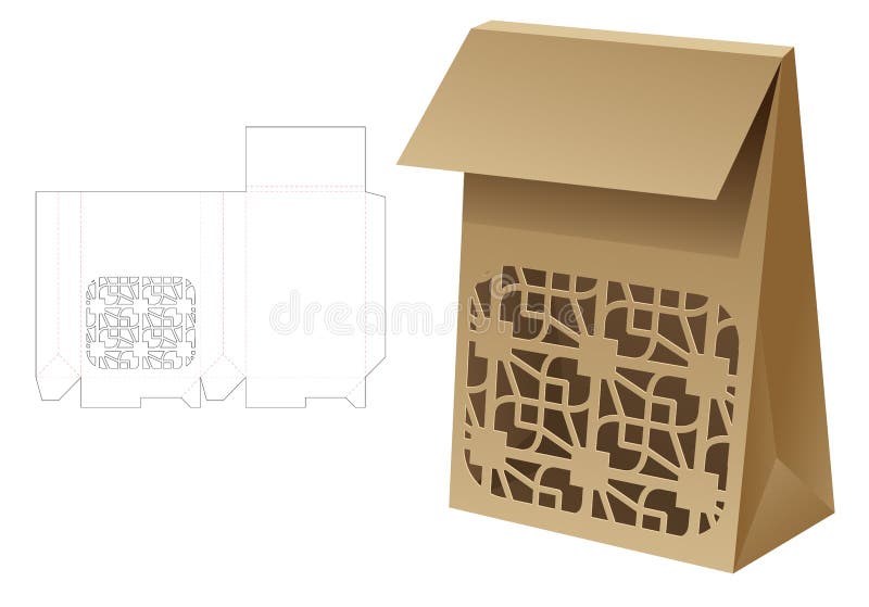 Cardboard Bag with Stenciled Pattern Die Cut Template and 3D Mockup ...