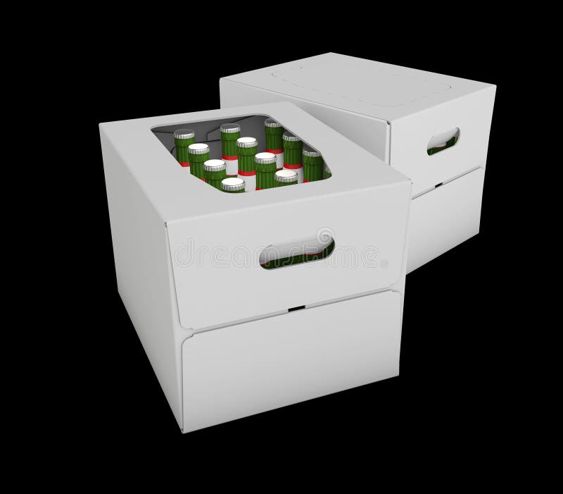 Cardboard Box with Beer Bottles, Isolated Black, 3d Illustration Stock ...