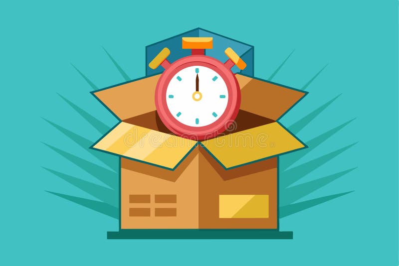 A Cardboard Box is Being Packed, Highlighted by a Clock Indicating Time ...
