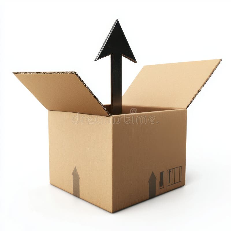 A Cardboard Box with a Black Arrow Pointing Upwards Stock Illustration ...